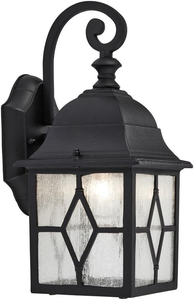 Traditional Outside Black Wall Coach Lantern Light with Cathedral Lead ...