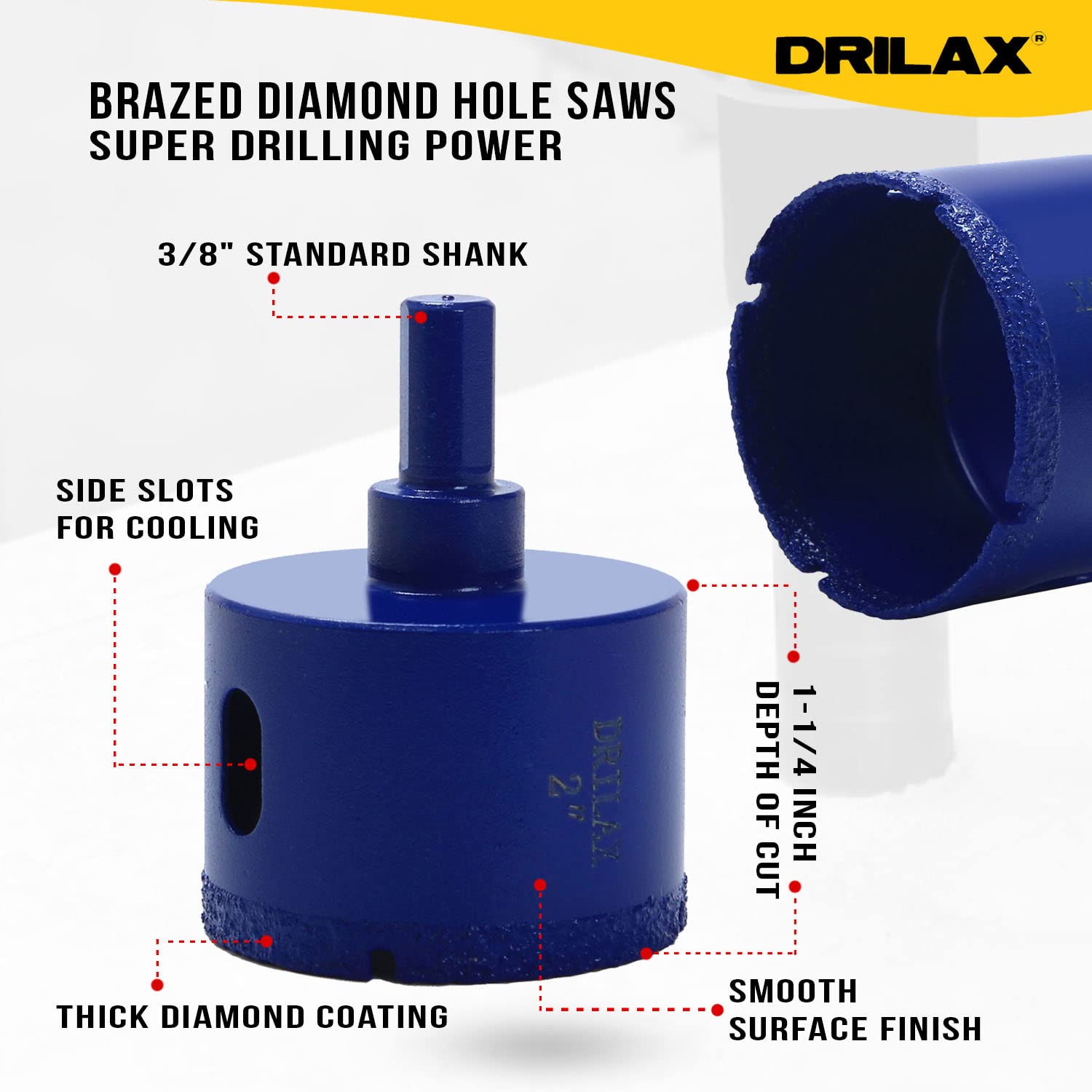 Snapklik.com : Drilax 2 Inch Diamond Drill Bit 1-3/8" Depth For Thick ...