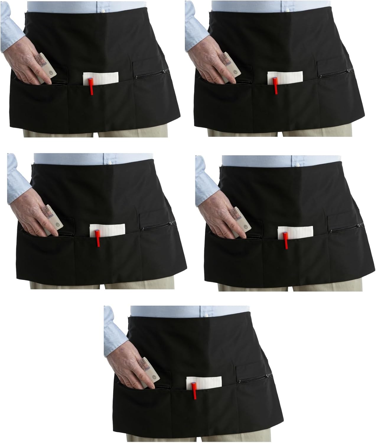 Black Short Money Apron With Zip Pockets Professional Waiter Server ...
