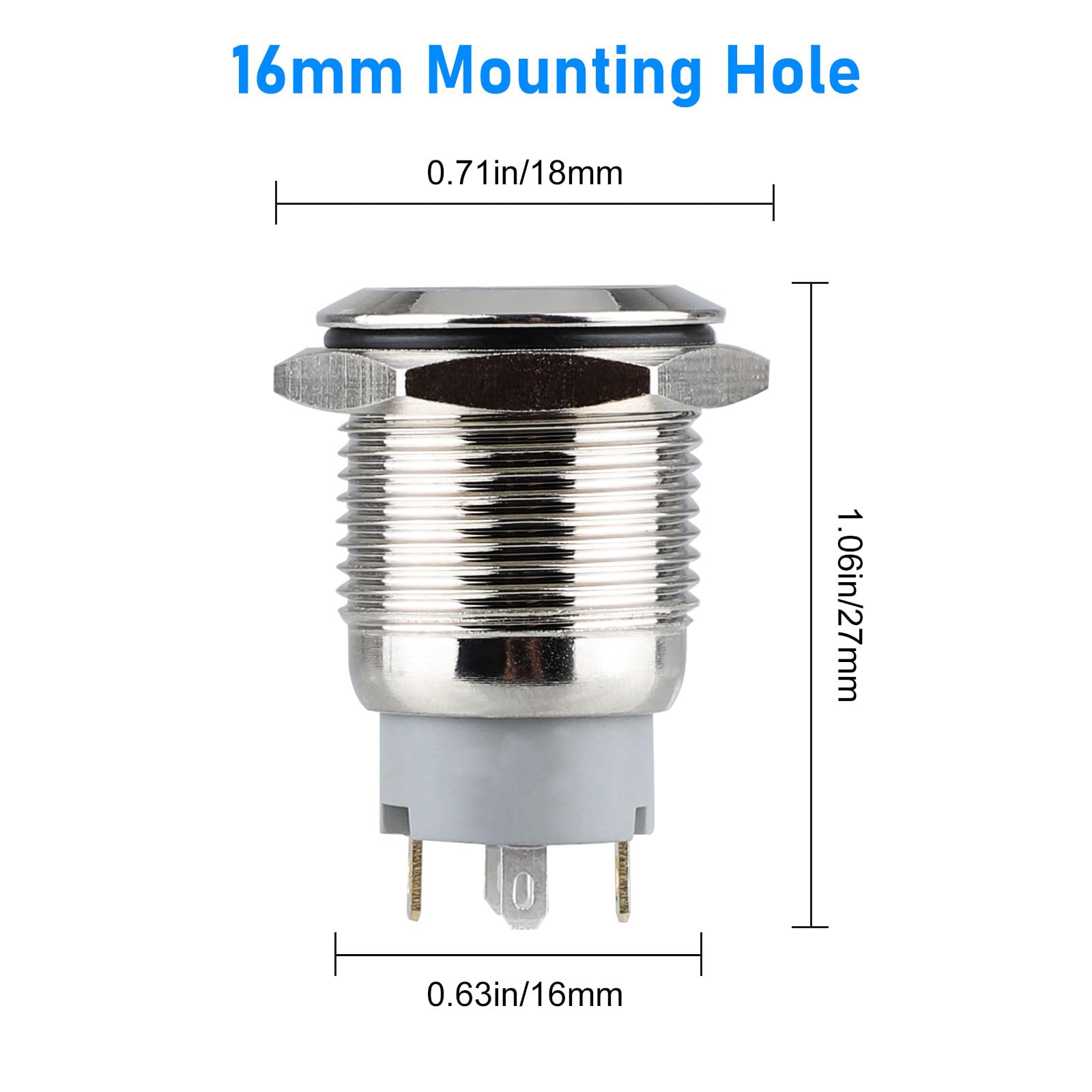 Snapklik.com : 16mm Latching Push Button Switch, Waterproof Metal SPST ...