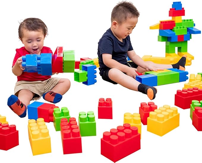 Amazon.co.jp: RiZKiZ 大きなブロック 86個セット ビッグブロック 全身を使って遊べる大型のブロック 知育玩具 指先知育 軽量 室内遊び おもちゃ おままごと おかたづけ ...