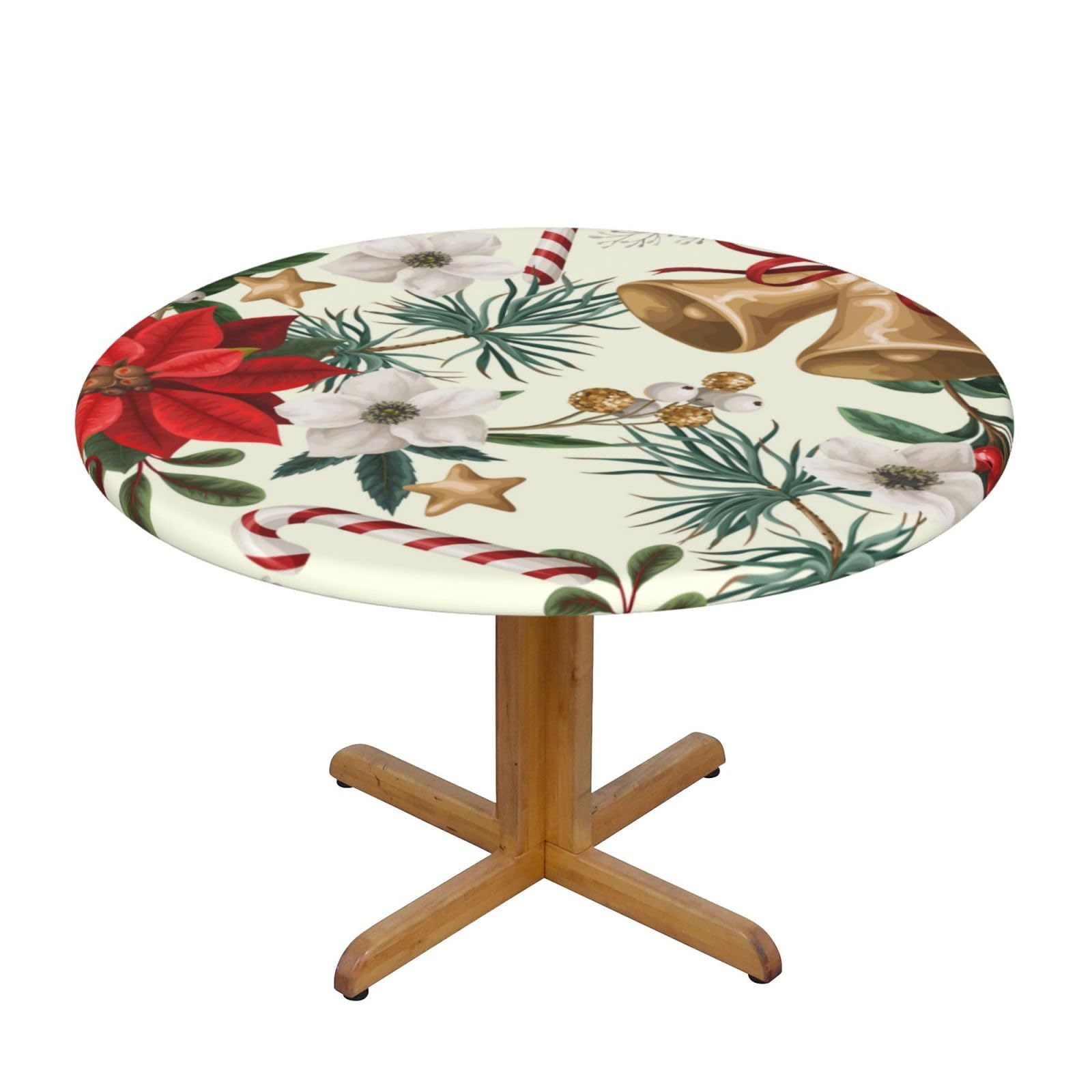 Amazon.com: CFERSAN Christmas Bells Round Fitted Tablecloths Polyester ...