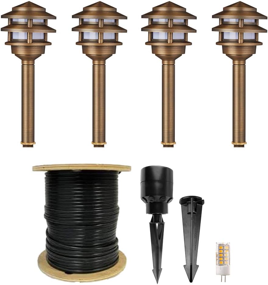 VOLT 12V 3-Tier Brass Pagoda LED Path Light 4-Pack Kit (Bronze) for Low ...