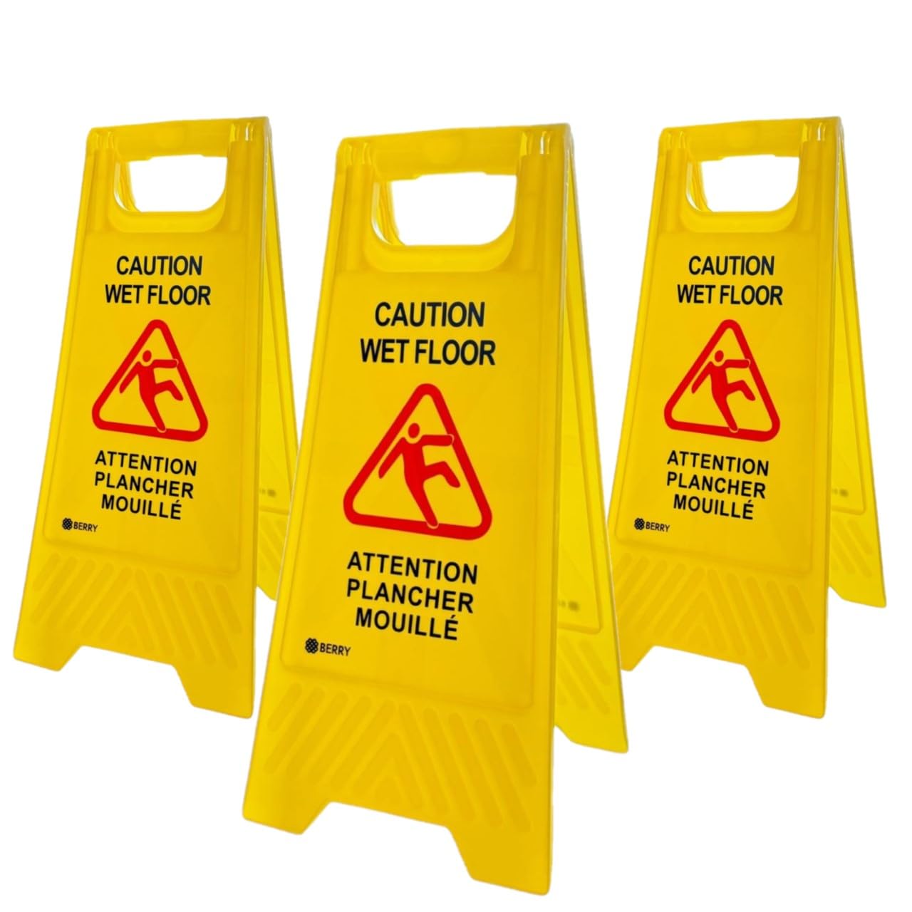 Set of 3 Caution Wet Floor Sign | Plastic Slippery Floor Warning Sign ...