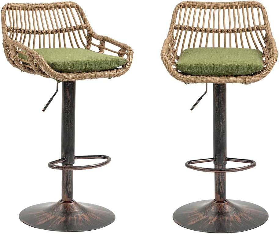 Amazon.com: PE Rattan Swivel Bar Stools Set of 2, Adjustable Counter ...
