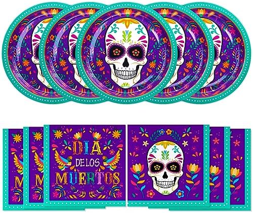 Amazon.com: DYLIVeS Day of the Dead Plates and Napkins Party Supplies ...