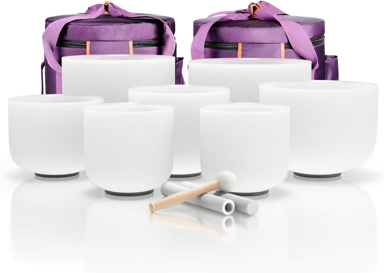 TOPFUND Perfect Pitch Chakra Tuned Set of 7 Crystal Singing Bowls 7-12 ...