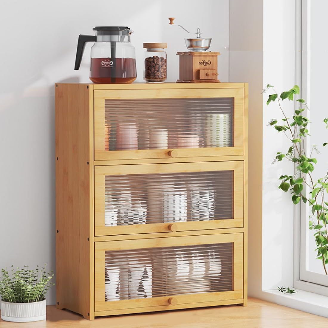 Amazon.com: TrueyEssence 3 Tiers Bamboo Storage Cabinet for Countertop ...