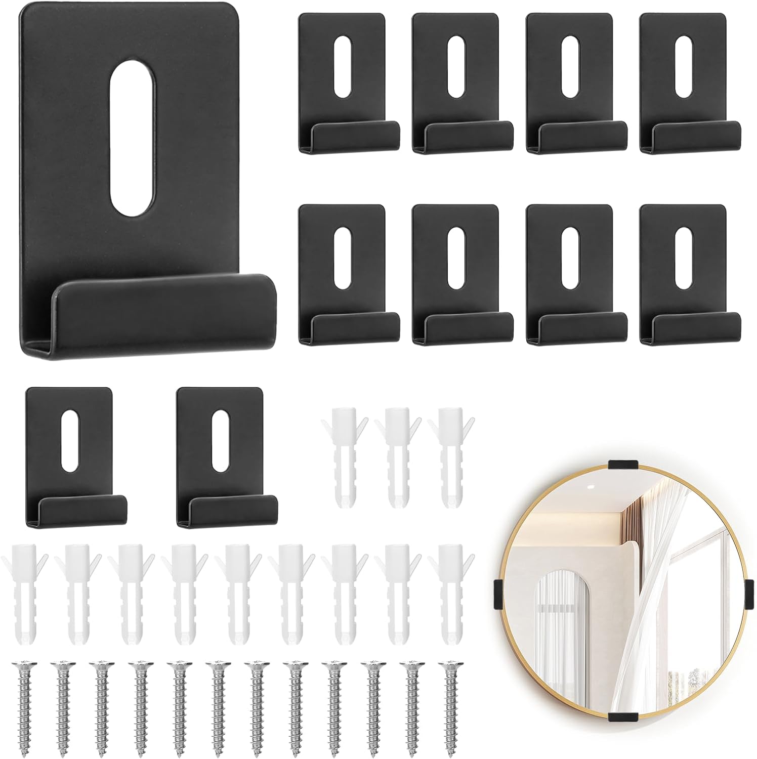 12 Pcs Metal Mirror Holder Clips, Wide Channel Mirror Hanging Kit ...