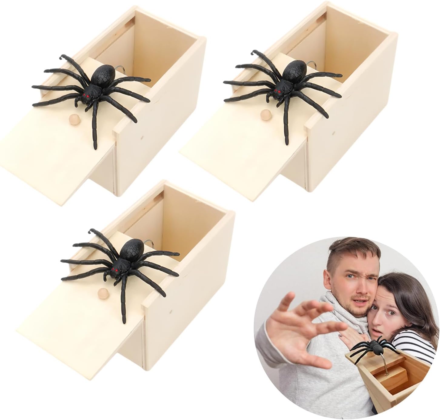 Amazon.com: SYSKIEL Funny Spider Scared Wooden Box Prank Toy, Surprise ...