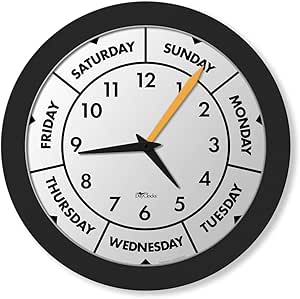 DayClocks Time & Week-Day Wall Clock with Solid Plastic Frame – Weekly ...