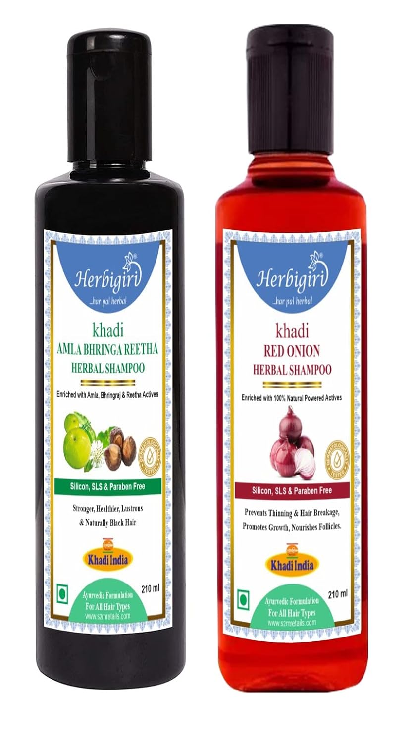 Buy Herbigiri Khadi Amla Bhringa Reetha & Red Onion Herbal Shampoo ...