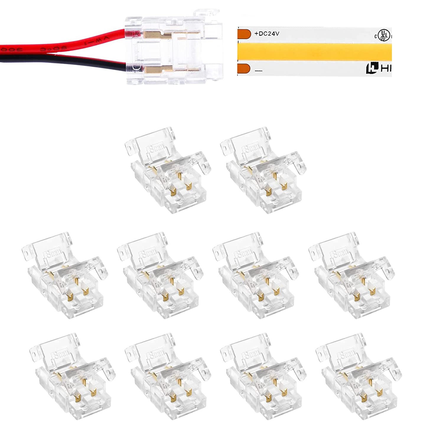 10pcs COB LED Connectors 2pin 8mm COB strip to wire Quick Connection ...