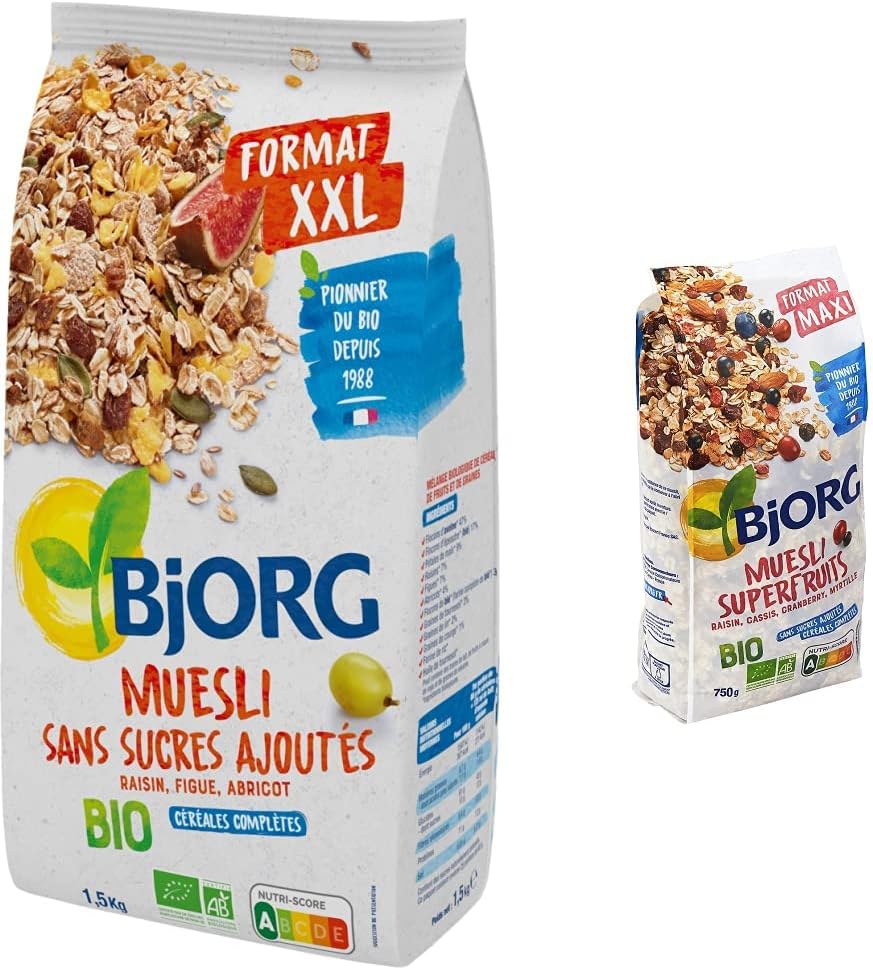BJORG - Muesli Bio Sans Sucres Ajoutés - Raisin, Figue, Abricot - Aux ...