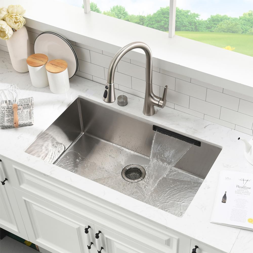 Snapklik.com : 32 Inch Undermount Waterfall Kitchen Sink