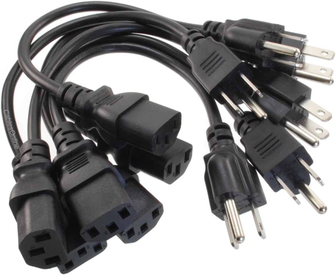 Amazon.com: CablesOnline 6-Pack 1ft. Short 3-Conductor PC Power Cord ...