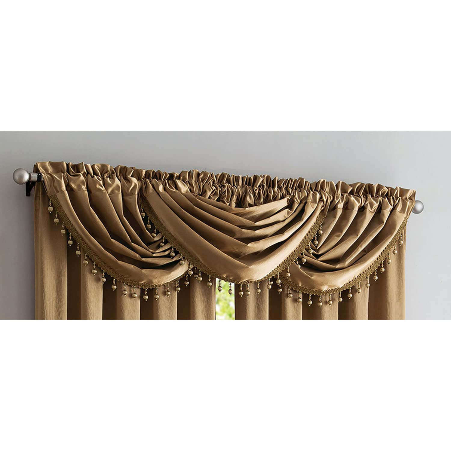 Amazon.com: PREMIUS Crushed Satin Rod Pocket Panel and Waterfall ...