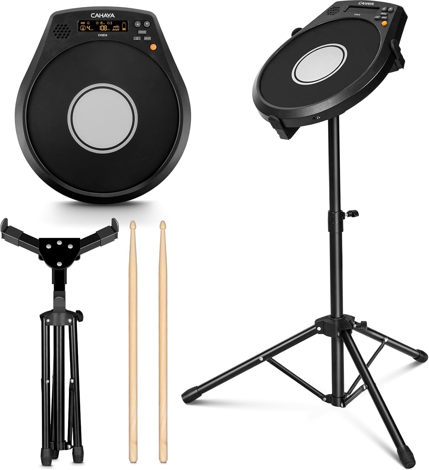 CAHAYA Drum Electric Practice Pad Kit: with Stand and Drumsticks LCD ...