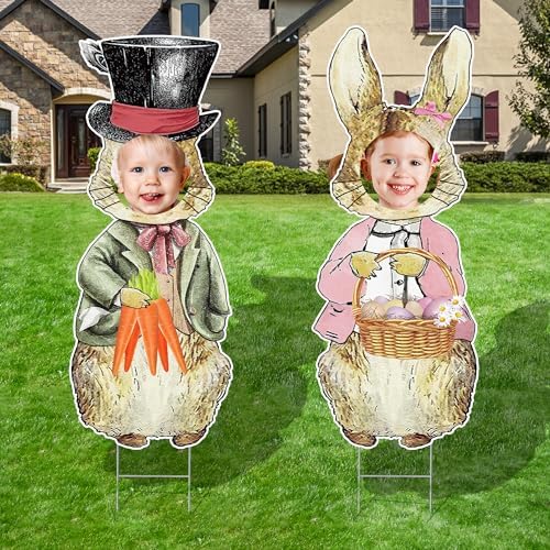 Amazon.com : Easter Bunny Yard Sign Easter Face Yard Stakes Large Bunny ...