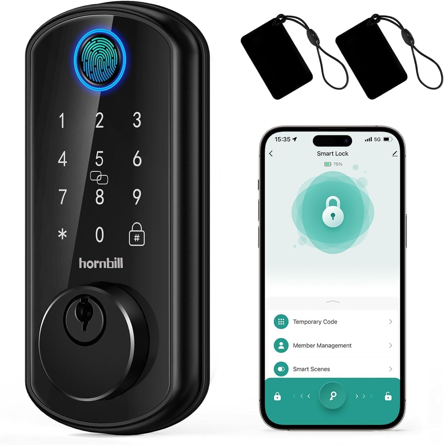 Hornbill Smart Front Door Lock Keyless Entry Fingerprint Deadbolt ...