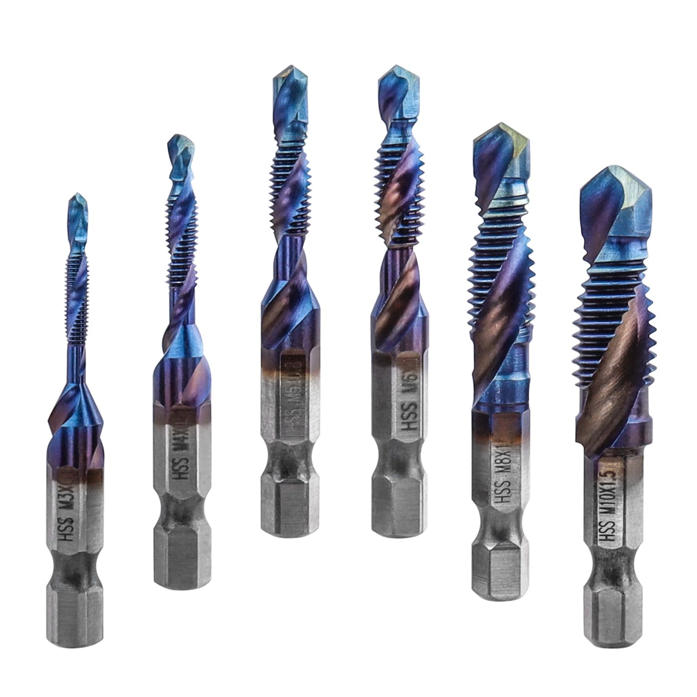 Bestgle 6 Pcs HSS Tap Drill Bit Set Combination Drill and Tap Bits ...
