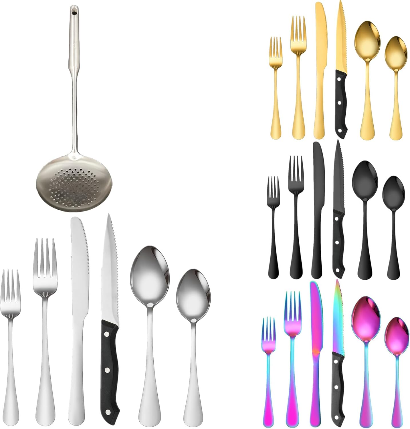 Amazon.com: A · HOUSEWARE Silverware Set with Steak Knives Food-grade ...