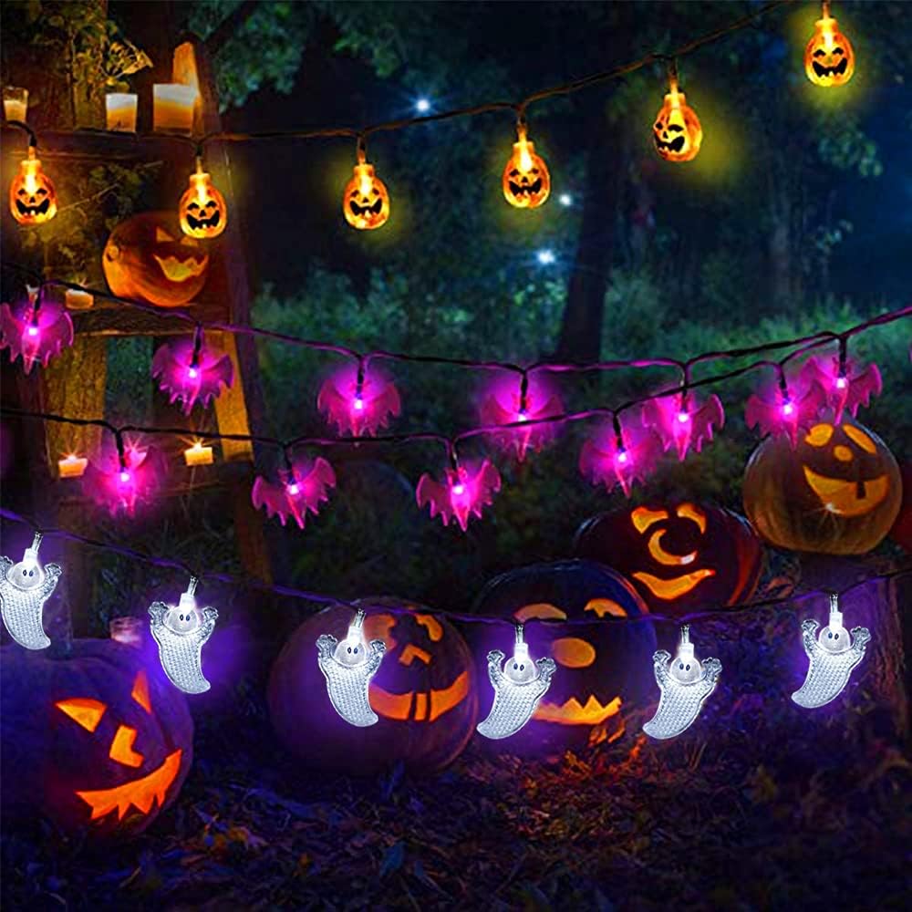 Halloween Decorations String Lights 3Pack 29ft 60 LED 3D Pumpkin Ghost ...