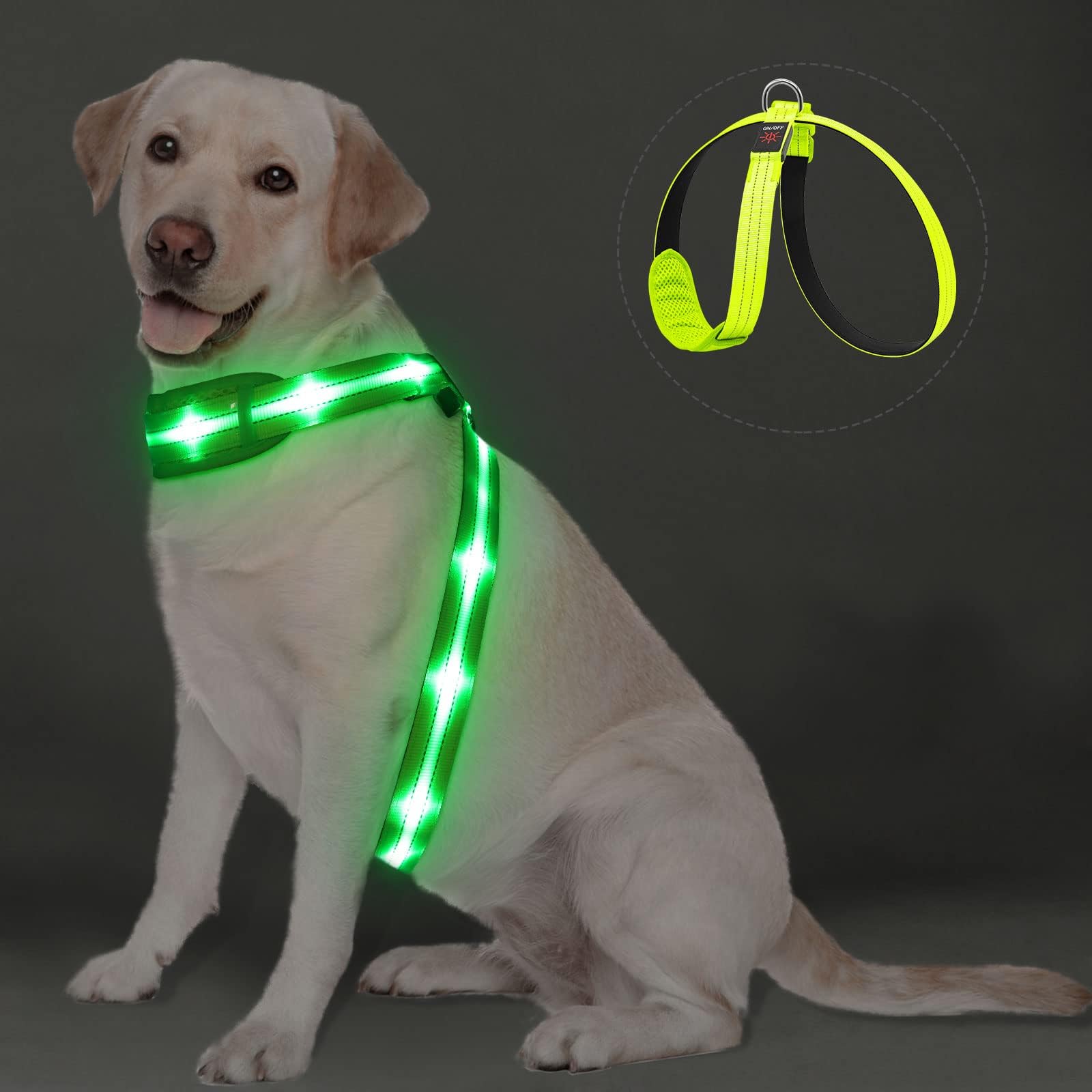PZRLit Light Up Dog Vest Harness USB Rechargeable, Soft Padded ...
