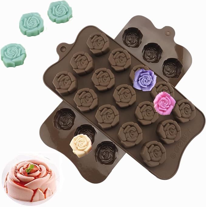 Amazon.com: 2 pcs Rose Silicone Molds, 15-Cavity Mini Flower Shape ...