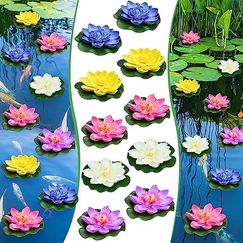 EMAGEREN 10 PCS Artificial Lotus Foam Flower Water Floating Lotus ...