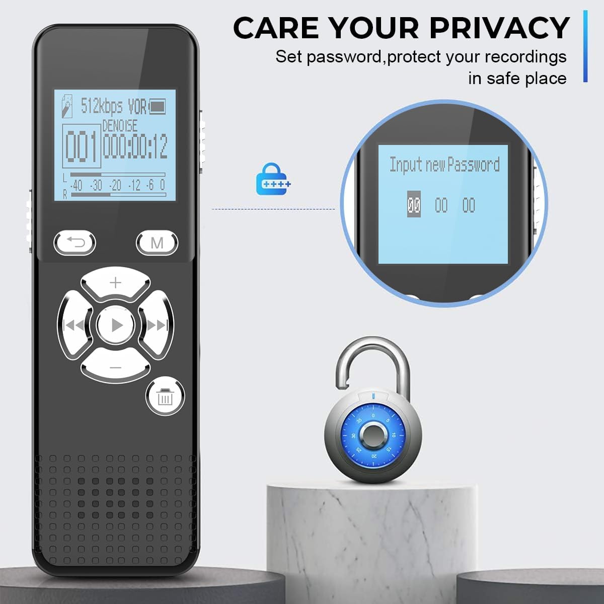 Digital Voice Activated Recorder with Playback - 72GB Audio Recording ...