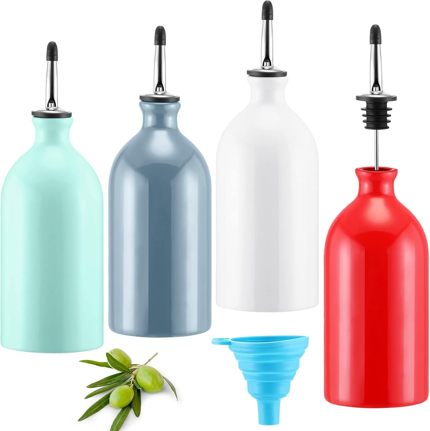 Amazon.com: Yinder 4 Pcs Ceramic Olive Oil Dispenser Bottle 15.5oz ...