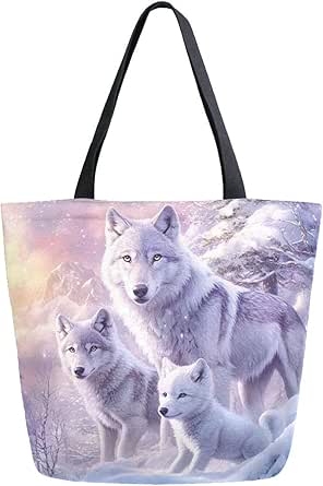 Amazon.com: ALAZA Wolf Family Snow Canvas Tote Bag for Women Casual ...