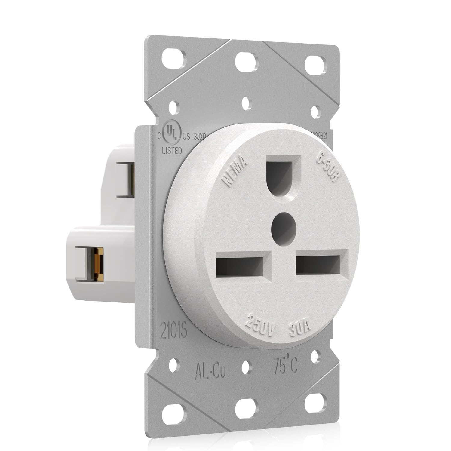 ELEGRP White 30 Amps 250V Flush Mounting Power Receptacle, NEMA 6-30R, Straight Blade Power ...