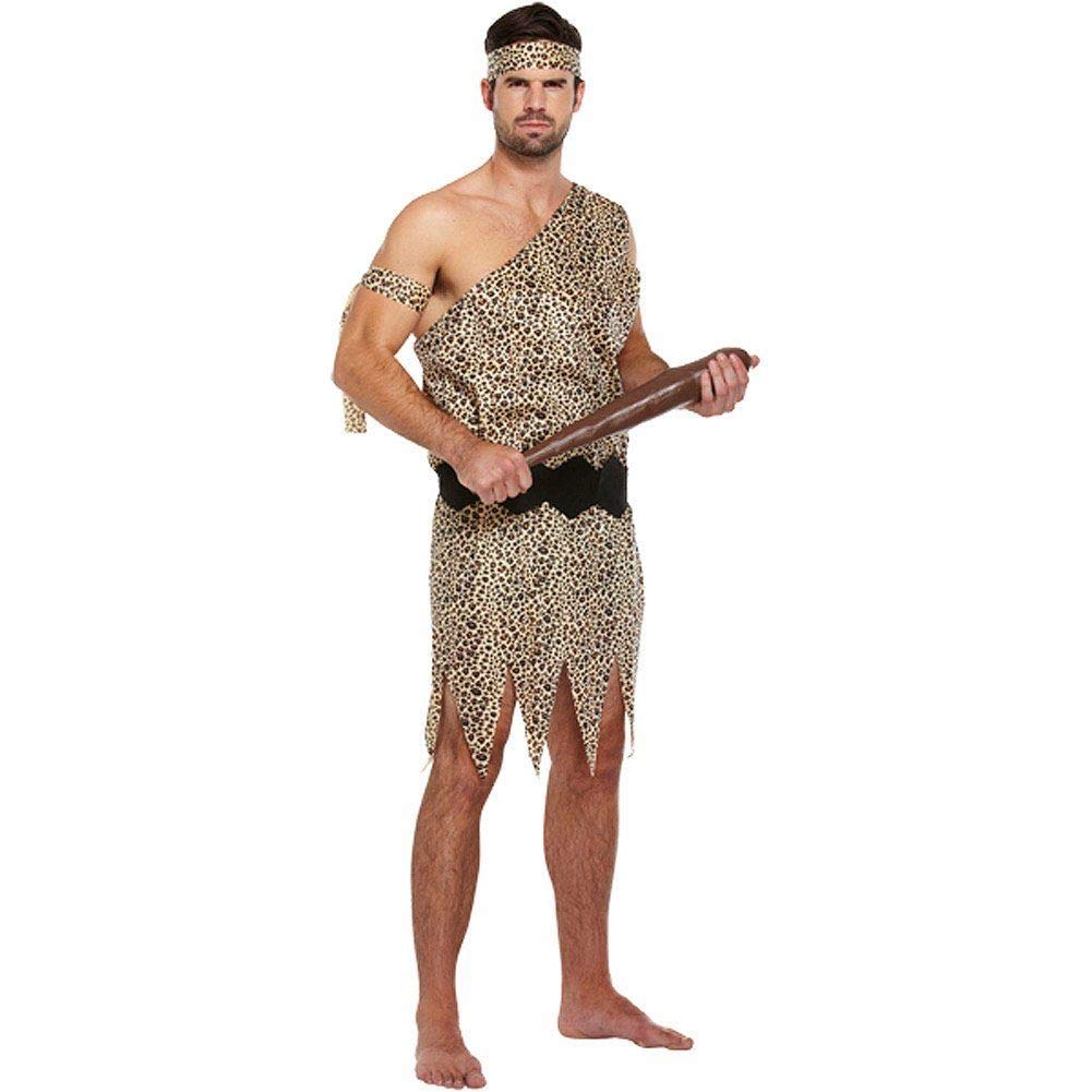 Henbrandt Adult Men’s Caveman Fancy Dress Stone Age Prehistoric Leopard ...