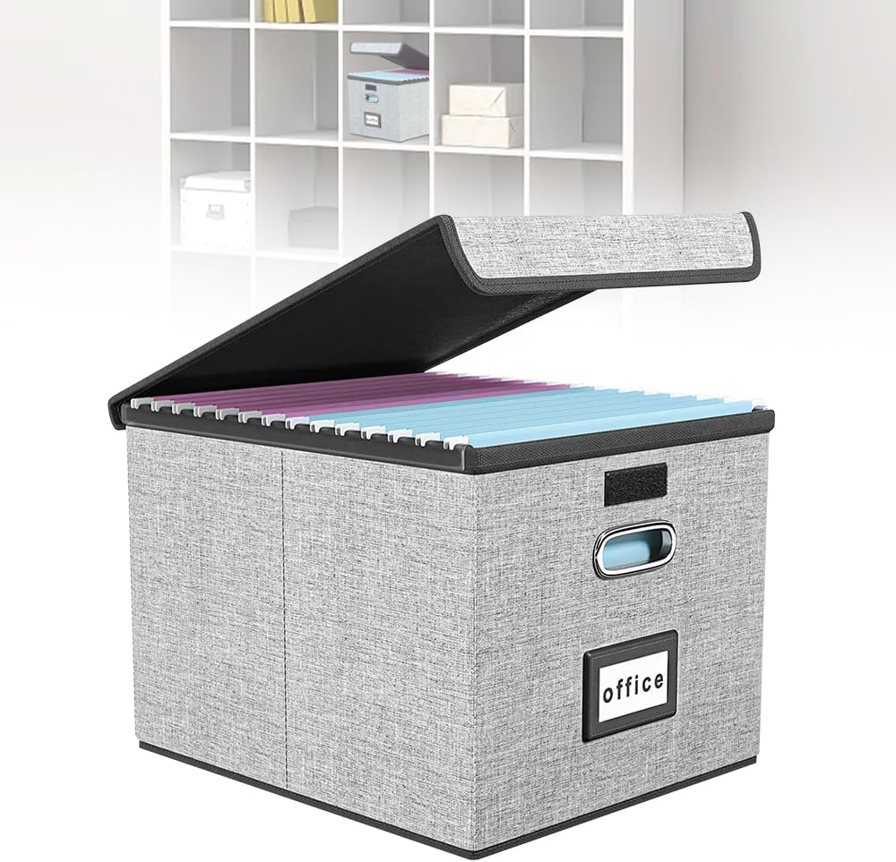 wynott Portable File Organizer Box with Lids Collapsible Storage Bin ...
