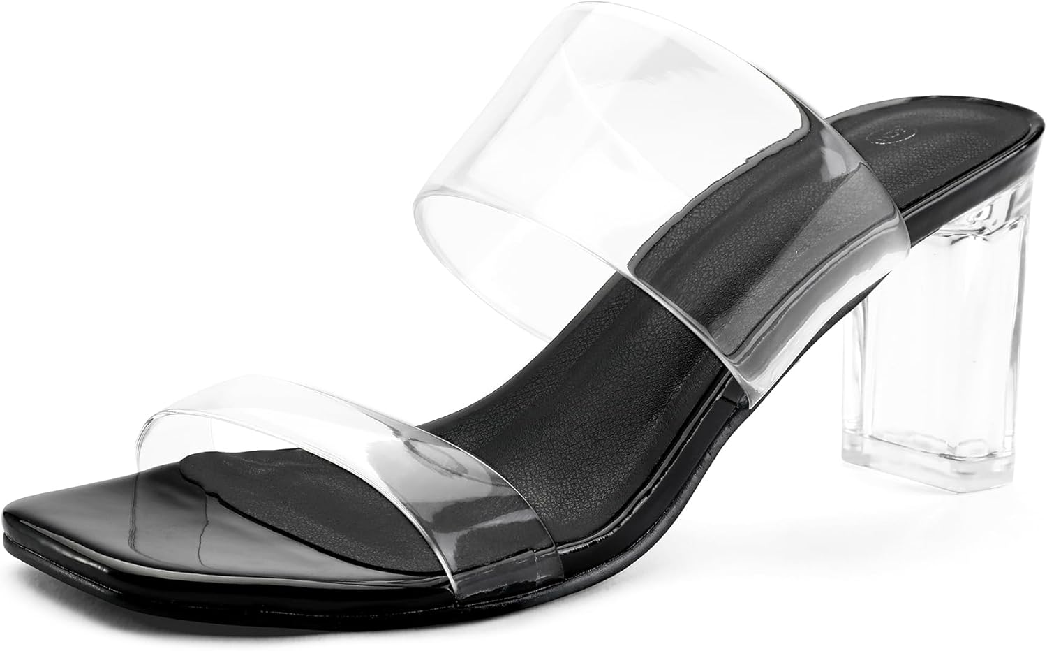 Amazon.com | mysoft Clear Heels for Women Transparent Two Strap Block ...