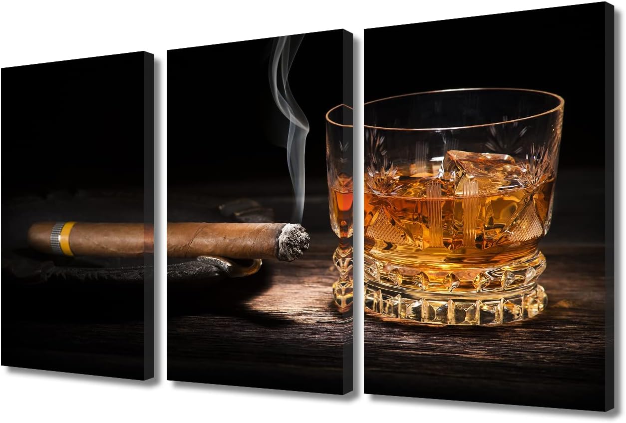 Amazon.com: TUMOVO Whisky Cigar Picture Print on Canvas Still Life ...