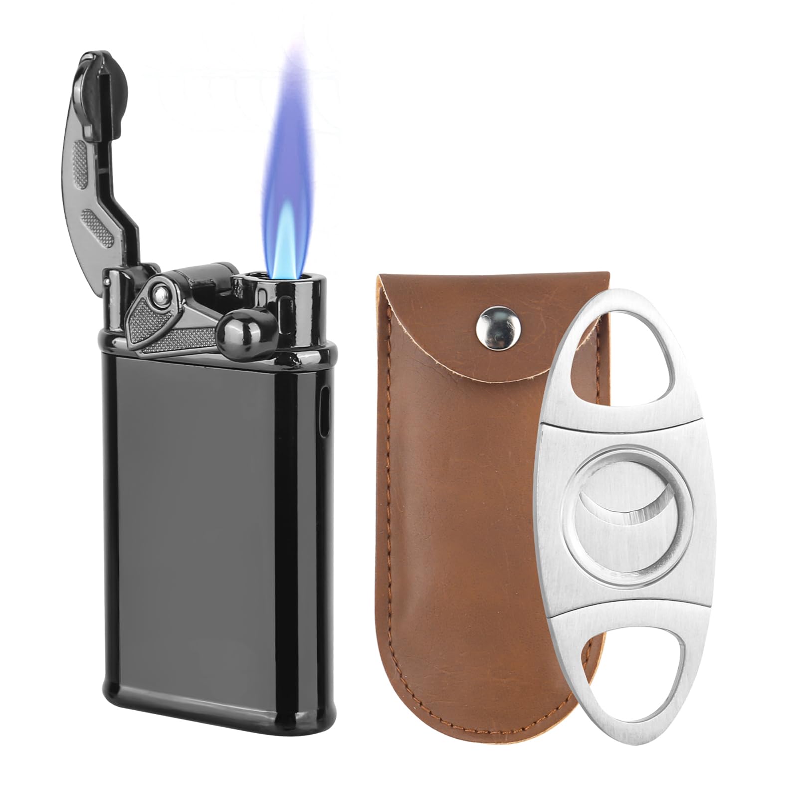 420 Carbon Steel Cutter Gas Lighter Set, Built-in Punch, Triple Jet ...