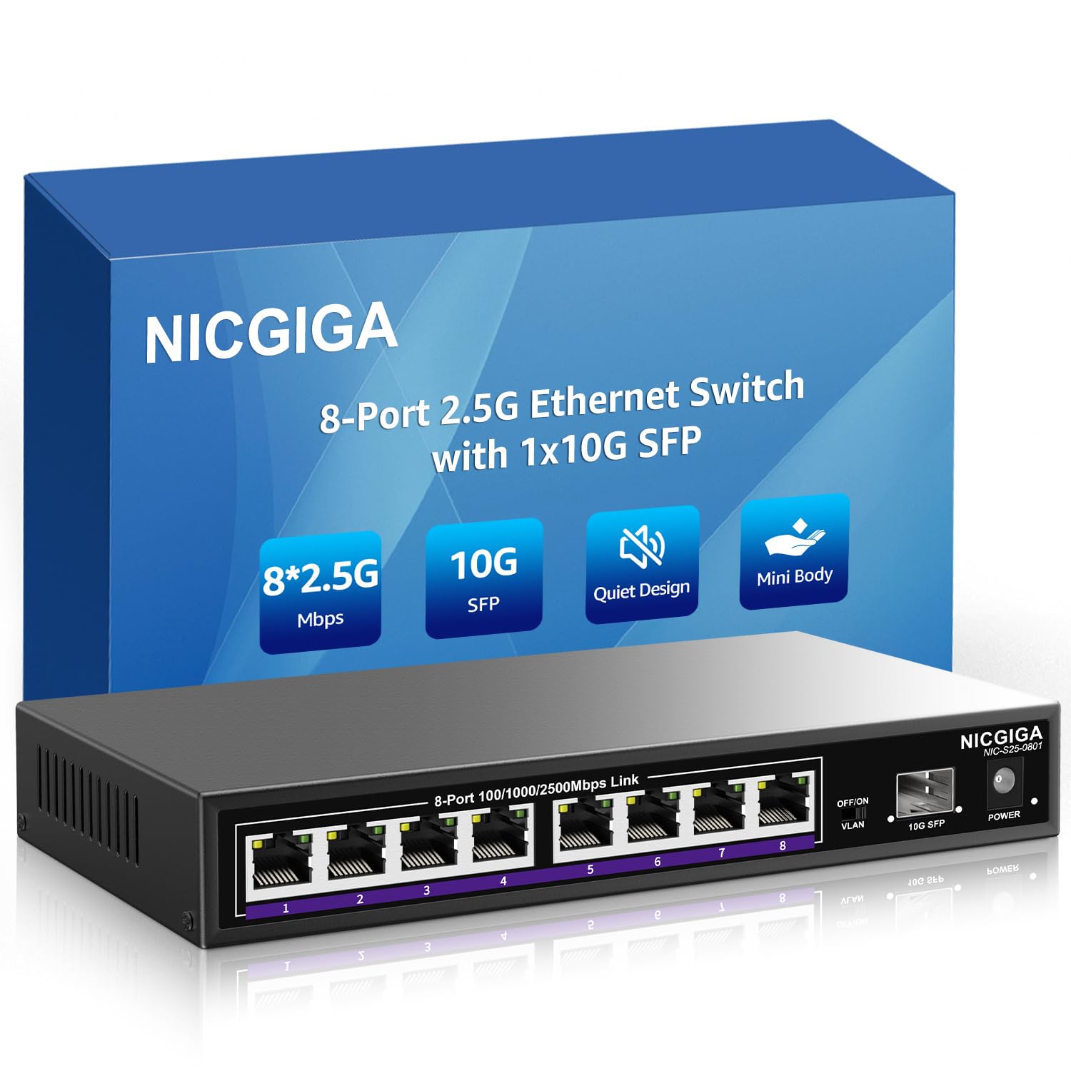 NICGIGA 8 Port 2.5G Ethernet Switch + 10G SFP Uplink, Unmanaged 2.5Gb ...