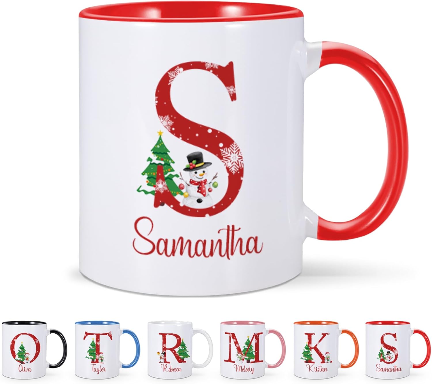 Amazon.com: Personalized Christmas Mugs, Custom Snowman Christmas Tree ...