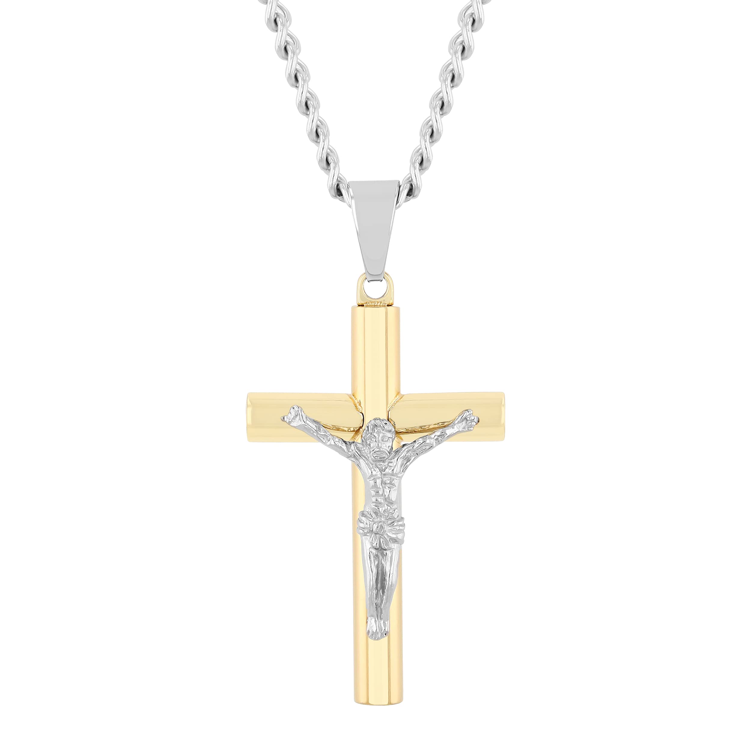 Crucifix Necklace Men - Two Tone Stainless Steel Cross Necklace Men's ...