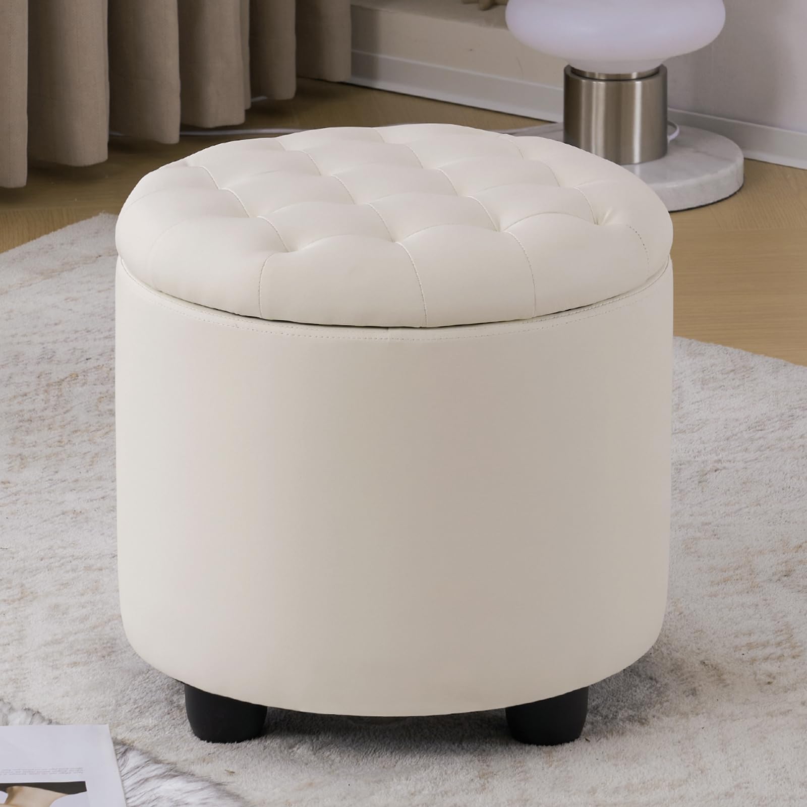 Amazon.com: Kings Brand Furniture Josue Round Ottoman Stool, White ...