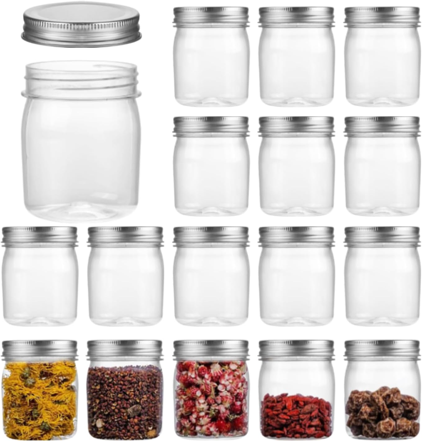 Amazon.com: Naivees Plastic Mason Jars Reusable Storage Containers with ...