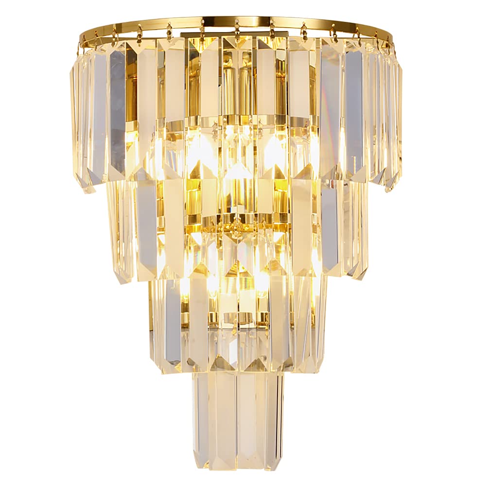 WABON Modern Gold Crystal Wall Sconce, 4-Tiers Crystal Glass Wall Light ...