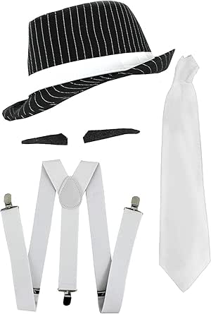 1920s Mob Gangster Fancy Dress Accessory Set. Black Pinstripe Trilby ...