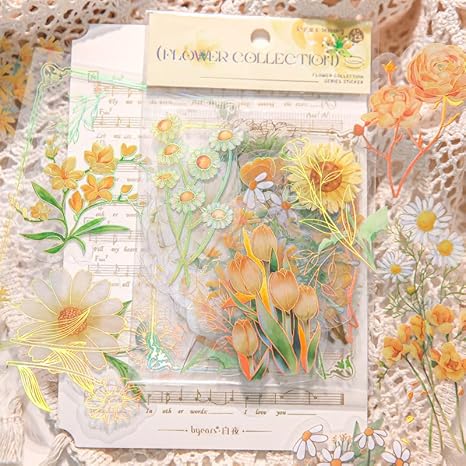 Amazon.com: Flower Stickers for Journaling Flower Stickers with Gold ...
