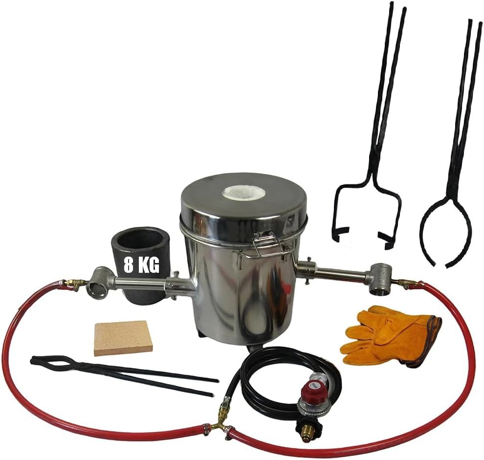 LSMIITTH 8KG Metal Melting Furnace Kit with Crucible Tongs, Dual Burner ...