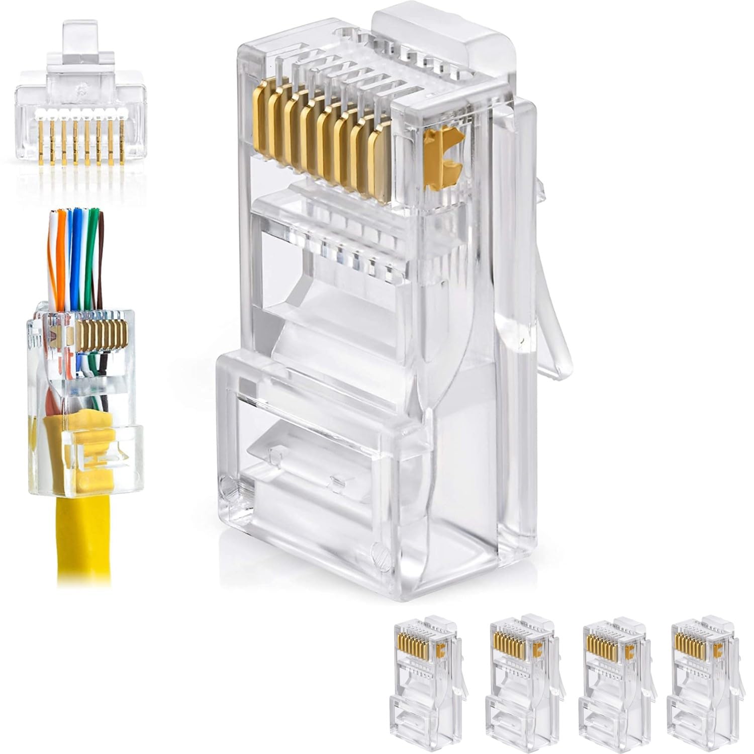 XIKKART 100 Pcs, RJ45 Cat6 Pass-Through Connector RJ45 Ends, Cat5 ...