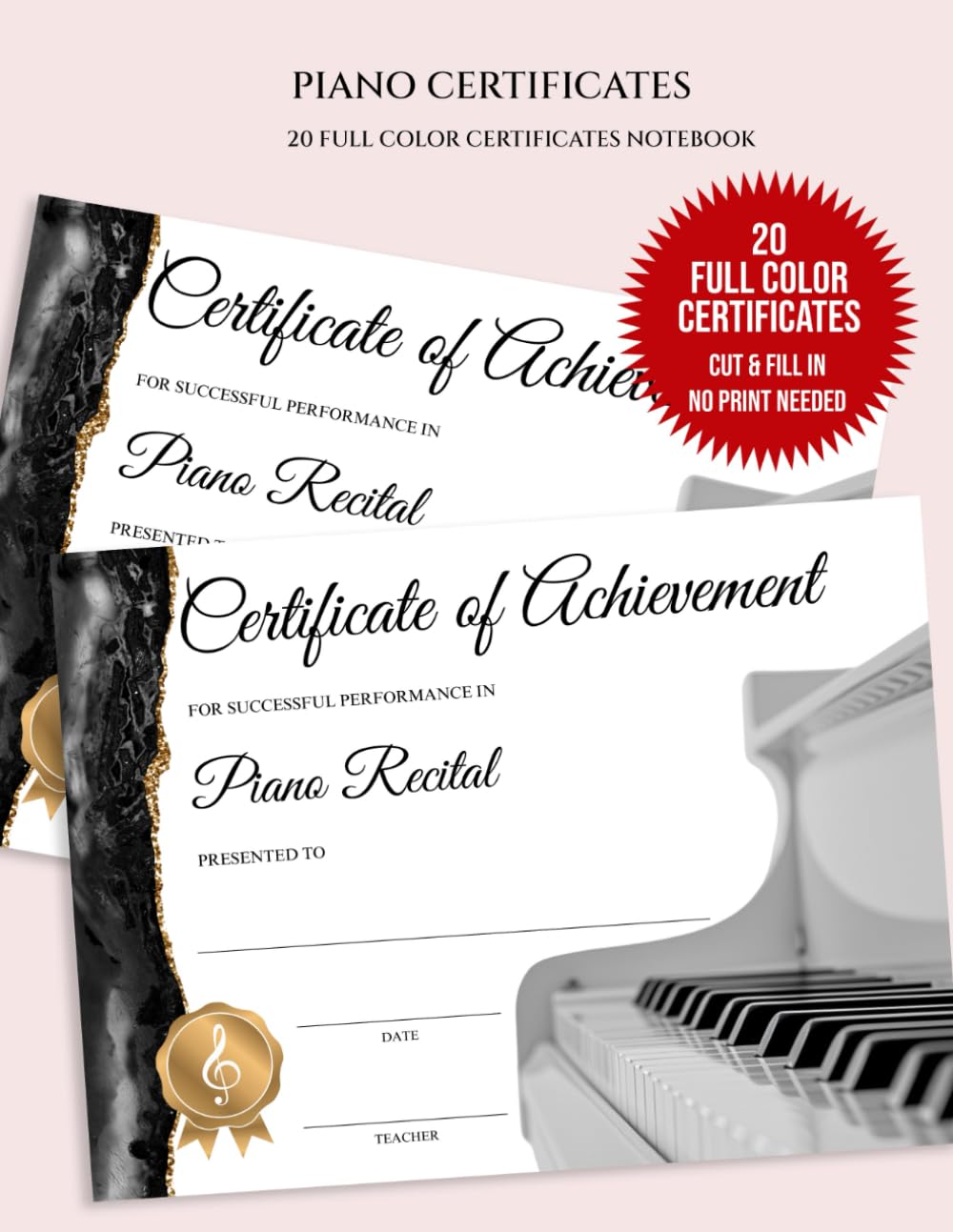 Piano Certificates for Students: Modern Certificate of Achievement for ...